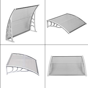 40-inch Window Awning Door Awnings Exterior Made Polycarbonate Sheets Panels, Polypropylene Brackets to Protect House from Sun, Rain and Snow