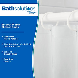 Kenney KN61217 Rust-Proof Smooth Plastic Shower Curtain Rings for Shower Curtain and Standard Shower Curtain Rod, Bathroom Use, Easy to Snap Closure, Easy to Install, Set of 12, White