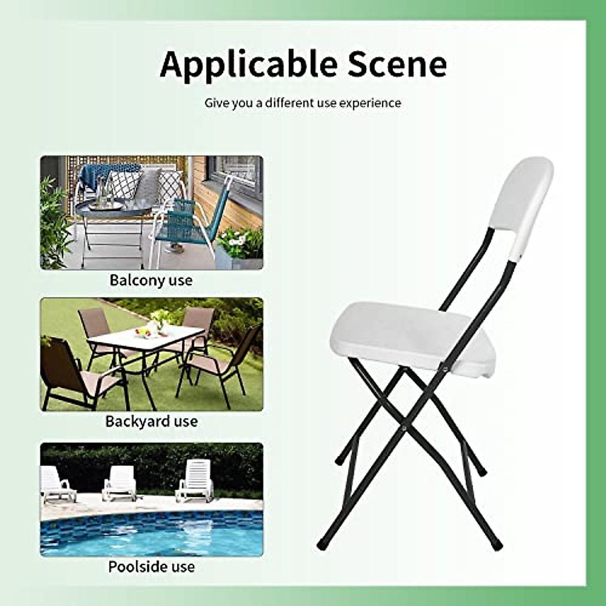 PayLessHere Folding Chairs Set of 4 Plastic Chairs Portable Foldable Metal Folding Chairs with Metal Frame HDPE Backrest and Seat Cushion 265 LBS Capacity for Indoor Use, White