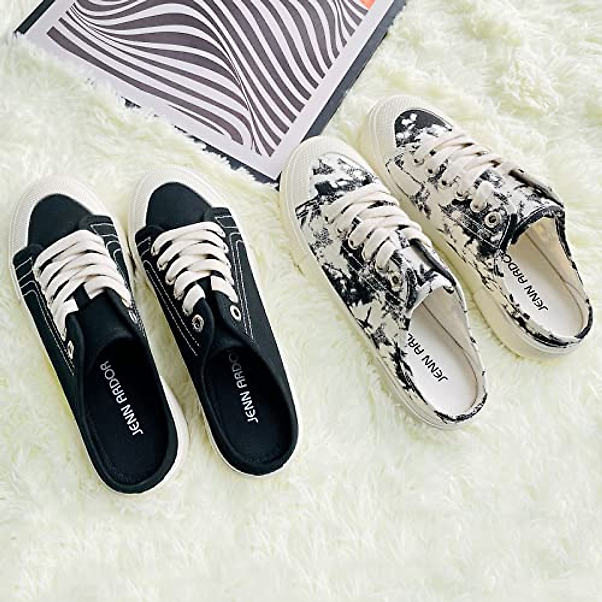 Women Slip On Mules Sneakers Canvas Slipper Shoes Low Tops Backless Walking Shoes