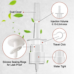 Nasal Spray Bottles with Graduated Scale, 5 PCS 30ML/1OZ Continuous Fine Mister Spray Bottles, Refillable Small Empty Amber Glass Bottle with Funnels, Travel Clips and Labels