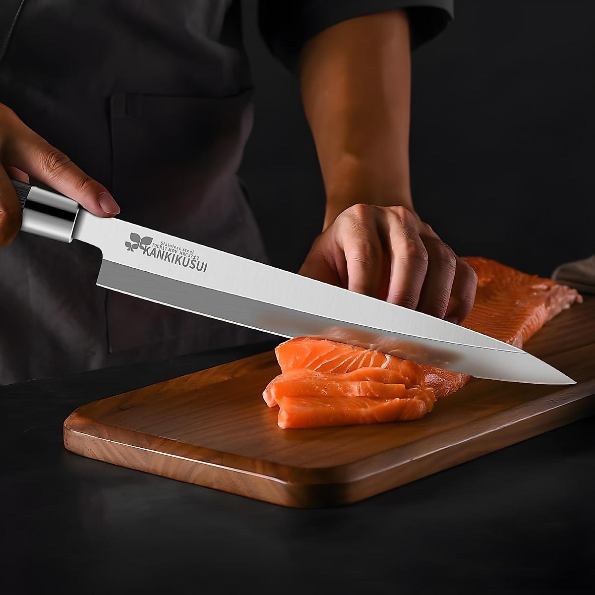KANKIKUSUI Sashimi Knife, 9.3" Sushi Knife Set with Sharpener/Gift Box, HC70cr17mov Yanagiba Knife