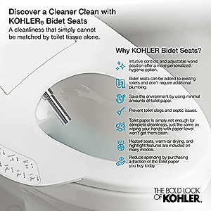 KOHLER 8298-0 PureWash E590 Elongated Bidet Toilet Seat, Heated Bidet, Bidets for Existing Toilets, Nightlight, Self-Cleaning Nozzle, Biscuit