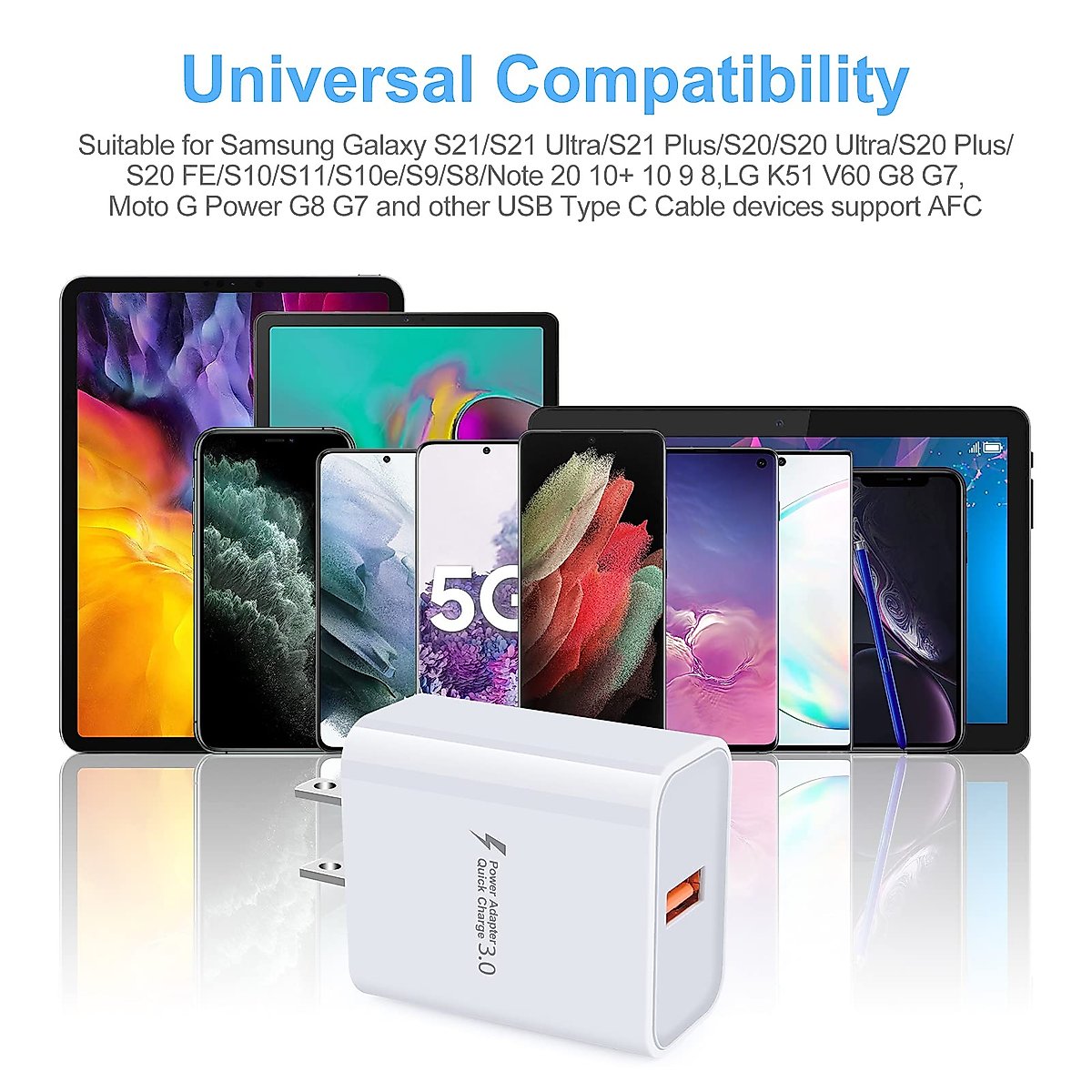 Quick Charge 3.0 Wall Charger Block Plug,USB Cube Power Adapter Fast Charging Block for Samsung Galaxy S24 S23FE A15 A25 A14 A13 A54 S22 S21 S10 S9 S8 A20 A12 A53 A03S A04S A51 A52 A24 A23 A34,Note 20