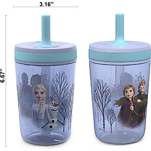 Zak Designs Disney Frozen II Movie Kelso Tumbler Set, Leak-Proof Screw-On Lid with Straw, Made of Durable Plastic and Silicone, Perfect Bundle for Kids (Frozen 2 Olaf, 15 oz, BPA-Free, 2pc Set)