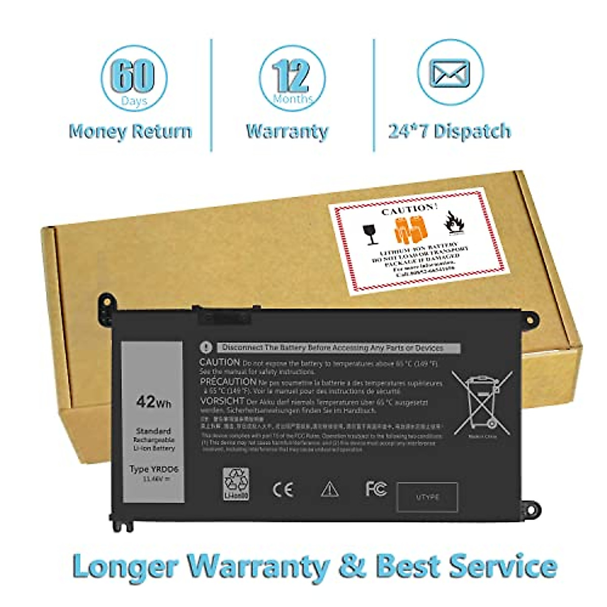 42Wh YRDD6 Battery 1VX1H for Dell Inspiron 5482 5485 7586 3583 5491 5591 5481 3310 2-in-1 5593 5584 3493 3593 3793 5480 3582 5581 5590 3584 5493 5585 5594 5598 3501 01vx1h VM732 Vostro 3491 5490