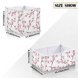 Cherry Blossom Flower Cube Storage Bin Collapsible Storage Bins Waterproof Toy Basket for Cube Organizer Bins for Kids Girls Boys Toys Book Office Home Shelf Closet - 11.02x11.02x11.02 in