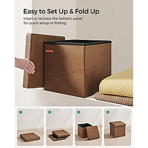 SONGMICS 15 Inches Ottoman with Storage, Footstool, Storage Ottoman, Synthetic Leather, 660 lb Load Capacity, for Dorm Room, Living Room, Bedroom, Coffee Brown ULSF010K01