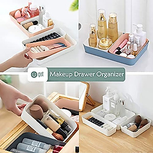 Thinkspace Beauty 12 Pieces Plastic Desk Drawer Organizer and Storage, Vanity Organizers Bins Trays Set Dividers for Makeup Office Bathroom Dresser Kitchen, Pink (39289)