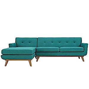 Modway Left Facing Sectional Sofa Engage Mid-Century Modern Upholstered Fabric Teal