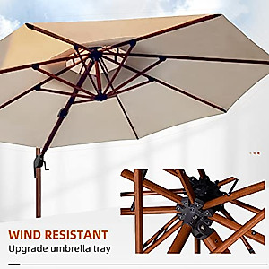 PURPLE LEAF 10ft Patio Umbrella Outdoor Round Umbrella Large Cantilever Umbrella Windproof Offset Umbrella Heavy Duty Sun Umbrella for Garden Deck Pool Patio, Beige