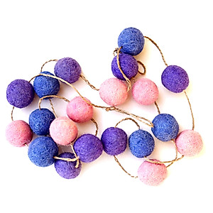 De Kulture Handmade Premium Wool Felt POM POM Garland Eco Friendly Halloween Wall Hanging Home Office Theam Party Holiday Decoration Banner| 48 Inch Long, Indigo Pink & Purple (Set of 2)