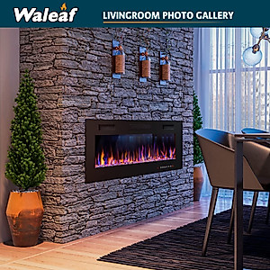 Waleaf 60 inch Ultra-Thin Electric Fireplace Wall Mounted and Recessed,Fireplace Heater with Multicolor Flame fit for 2 x 4 and 2 x 6 Stud, Remote Control Touch Screen,Timer,Low Noise,750/1500W