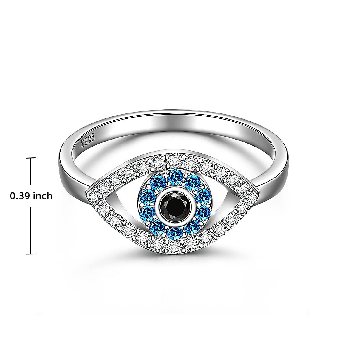 Blue Evil Eye Ring Sterling Silver Spiritual Turkish Third Eye Rings for Women Mal De Ojo Greek Protection Nazar Amulet Sapphire Jewelry Gift Size 8