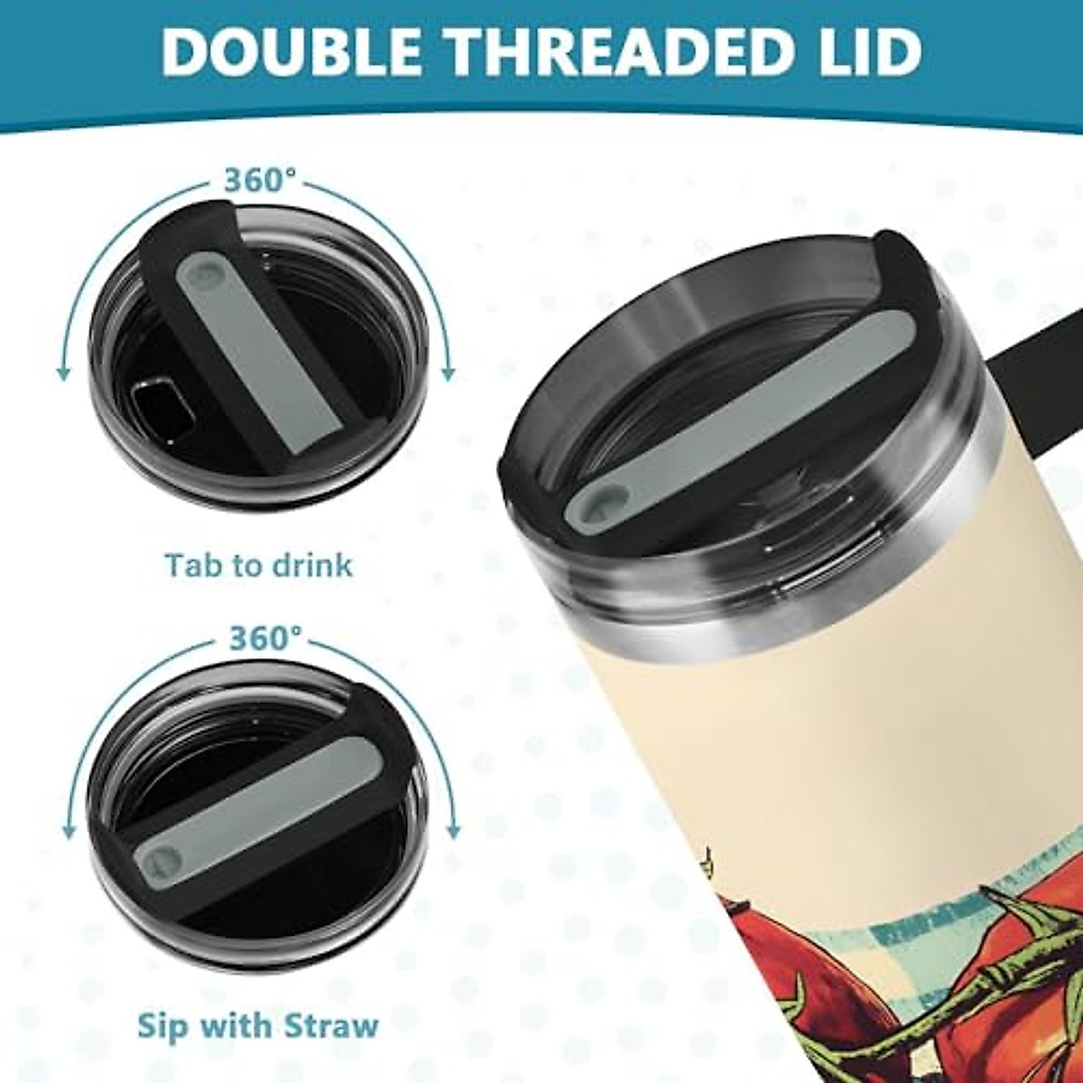 Flradish 30oz Tumbler with Handle, Vintage Delicious Tomatoes Stainless Steel Tumbler with Lid and Straws Double Wall Vacuum Insulated Leakproof Coffee Travel Mug