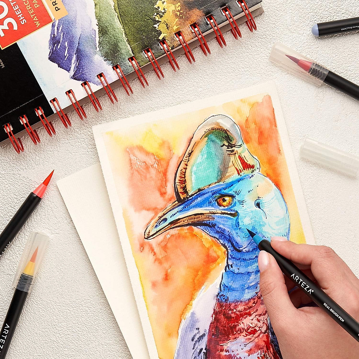 ARTEZA Watercolor Paper, Pack of 3, 30 Sheets Each, 5.5x8.5 Inches Watercolor Pad, 140lb/300gsm, Cold Press, Acid Free Art Paper