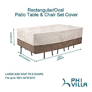 PHI VILLA Patio Table Set Covers Waterproof, Large Rectangular Heavy Duty Patio Cover, Outdoor Dining Table and Chair Cover with Pop-up Supporter, 89"L X 59"W X 23"H, Beige & Brown