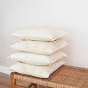 NAIMDECOR Cream Boho Pillow Covers 18x18 Throw Pillows for Couch - Boho Throw Pillows with Soft Velvet Pom Poms and Tufted Linen Pillow Designs