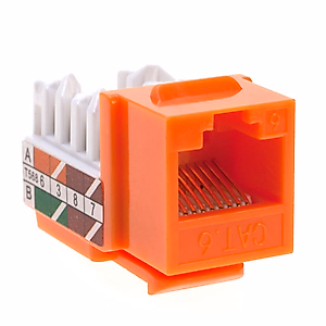 SATMAXIMUM Cat6 Keystone Ethernet Wall Jack Punch Down UTP 45-Degree (Easier Termination Than 90-Degree), RJ45 Slim Profile Speed Termination Orange - 45° Angled (30 Pack)