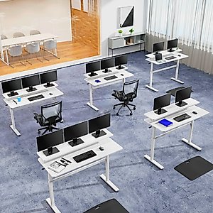 Stand Steady Tranzendesk 55 Inch Standing Desk with Clamp-On Shelf | Crank Height Adjustable Stand Up Workstation with Attachable Monitor Riser | Extra Large Sit Stand Desk Hold 3 Monitors (White)
