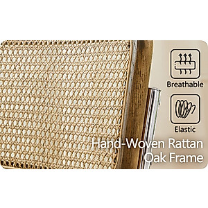 Zouron Mid-Century Modern Dining Chairs, Leather Accent Kitchen Chairs with Rattan Back, Armless Upholstered Fabric Spone Chairs with Chrome Metal Legs, Set of 2, Yellwo Brown