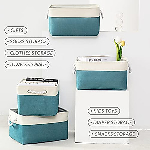 TcaFmac Storage Basket for Organizing - Large 4 Pack Fabric Storage Bins Baskets for Shelves with Ropes, Collapsible Storage Cubes for Closet Cloth Toy Organizer(White & Green16x12x8 inch)