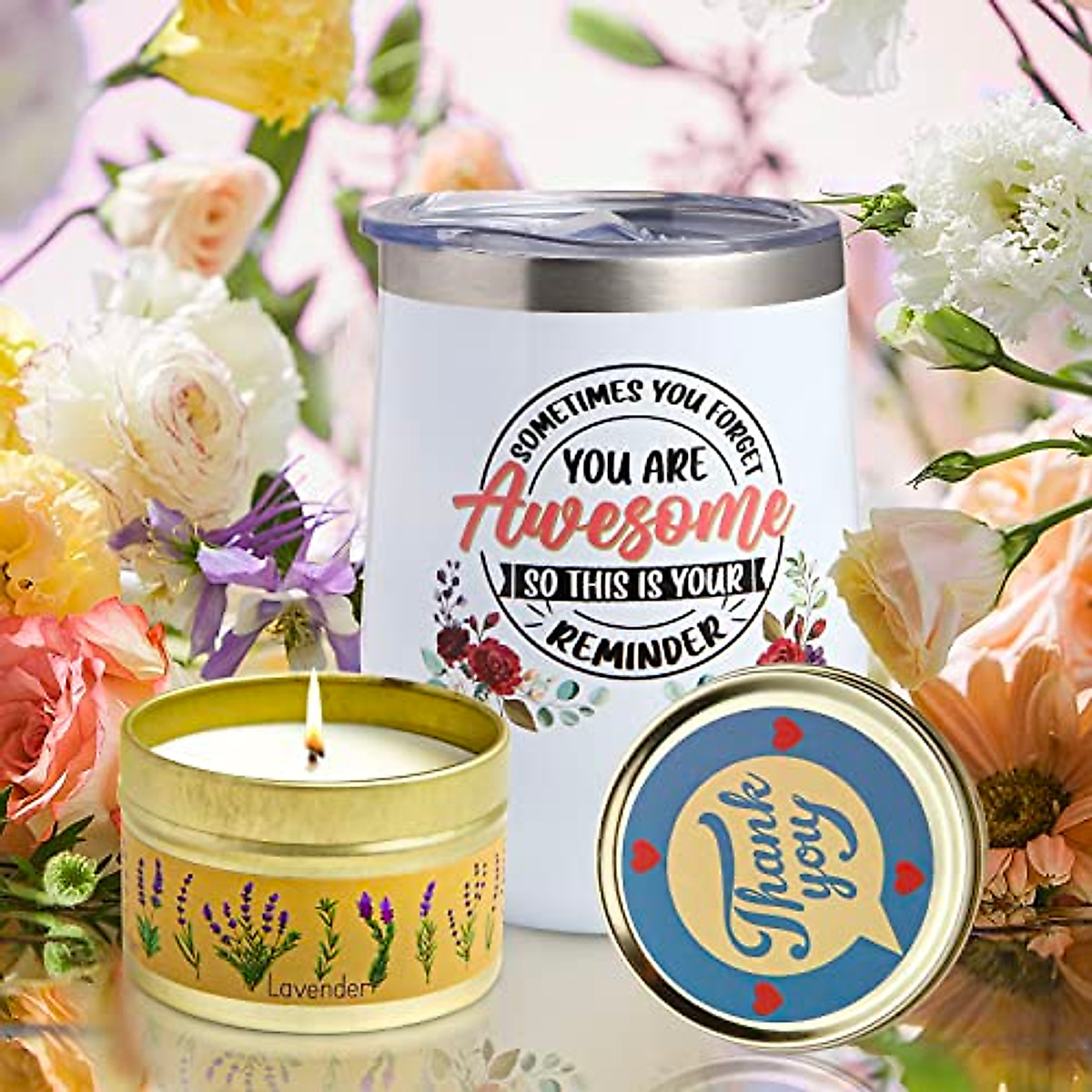 Thank You Gifts for Women, Relaxation Gifts for Women,Birthday Christmas Gifts for Friends, Gifts for Her Girlfriend Sister Mom Unique Gifts Box Wine Tumbler Scented Candle