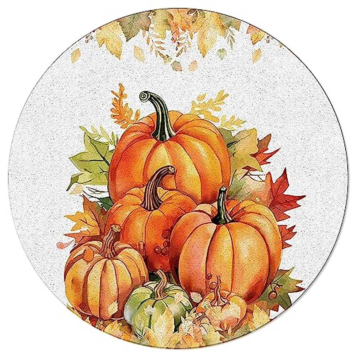 Autumn Pumpkins Round Area Rug 3ft,Washable Outdoor Indoor Carpet Runner Rug for Bedroom,Kitchen,Living Room,Office,Area+Rug Small Bath Door Desk Floor Mat Thanksgiving Eucalyptus Maple Leaves