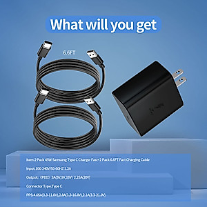 2Pack 45W USB C Super Fast Charger, Android Phone Wall Charger Fast Charging with 6.6FT USB Type C Cable for Samsung Galaxy S24 S23 Ultra/S23+/S22 Ultra/S22+/S22/S20/Note 10/20/Z Fold (6.6FT-2Pack)