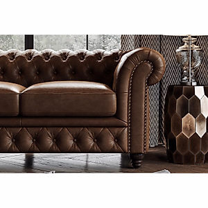 Valencia Parma Chesterfield 3 Seater Sofa 82" | Premium Full-Aniline Leather | Mid-Century Leather Couch with Classic Button Tufted Back, Wood Legs for Living Room, Chocolate