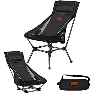 AnYoker Camping Chair, 2 Way Compact Backpacking Chair, Portable Folding Chair, Beach Chair with Side Pocket and headrest, Lightweight Hiking Chair 0166 (Ink)