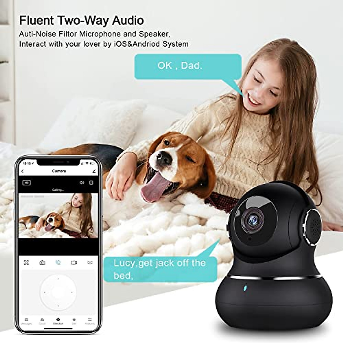 litokam Little elf Camera, 1080P Indoor Security Camera for Baby / Elder, Pet Camera with Motion Detection, Night Vision, 2-Way Audio, 360 Degree Wireless Camera, WiFi Camera Work with Alexa