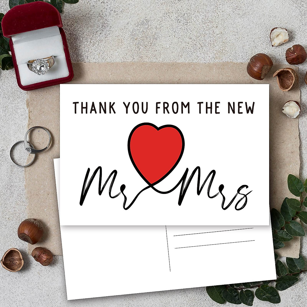 KORTTITALO 50 Wedding Thank You Postcards - Blank Thank You Cards From The New Mr. and Mrs, Double-Sided Thank You Cards for Weddings,Bridesmaid,Bridal Shower,Engagement Party.
