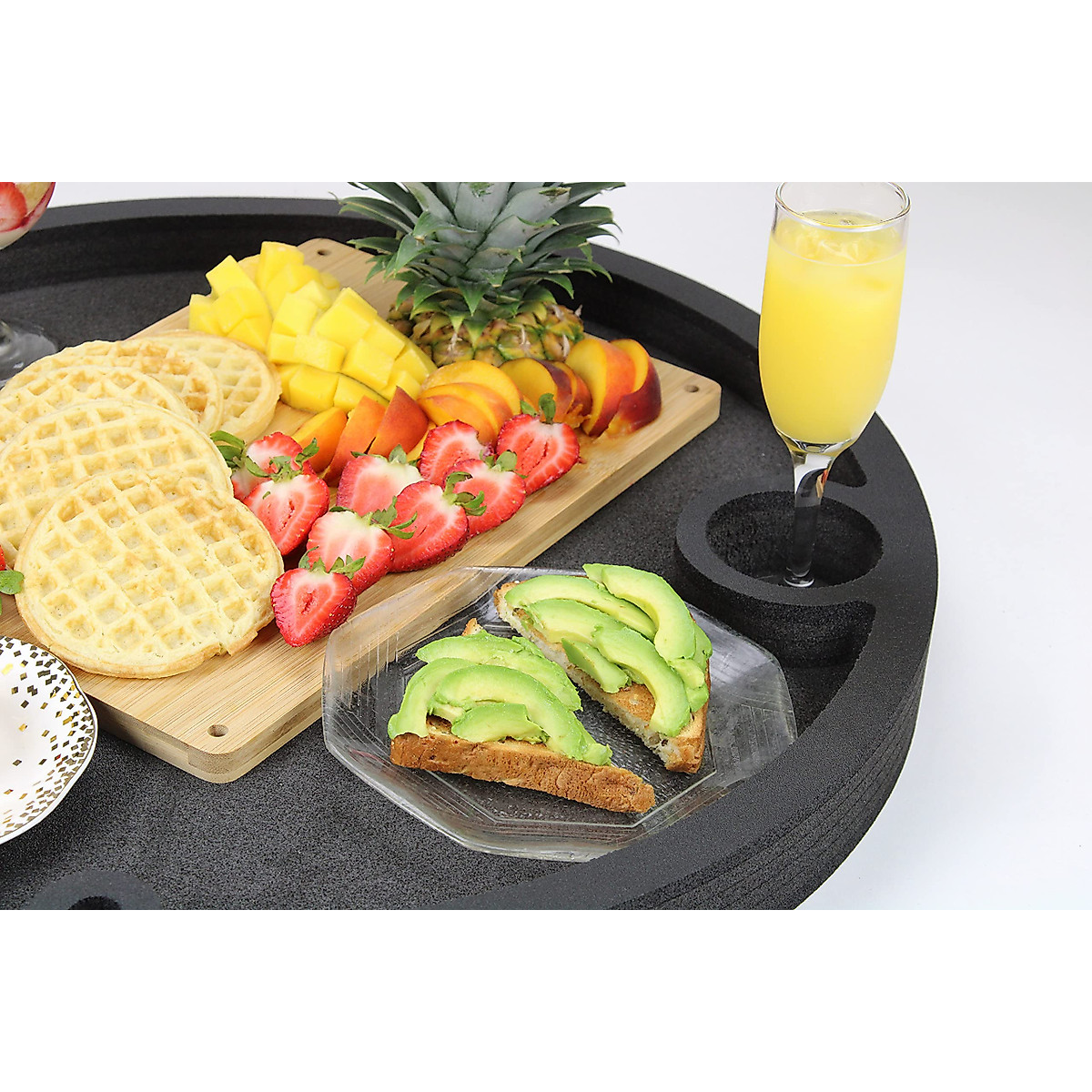 Polar Whale Floating Breakfast Table Serving Buffet Round Tray Drink Holders for Swimming Pool or Beach Party Float Lounge Refreshment Durable Black Foam UV Resistant with Cup Holders 24 Inches Wide