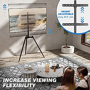 Rfiver Artistic Easel TV Tripod Stand for 32 to 65 Inch LCD LED Flat Curved Screens up to 77 lbs, 100° Swivel Minimalist TV Stand for Living Room Corner, Height Adjustable Floor TV Mount, Black