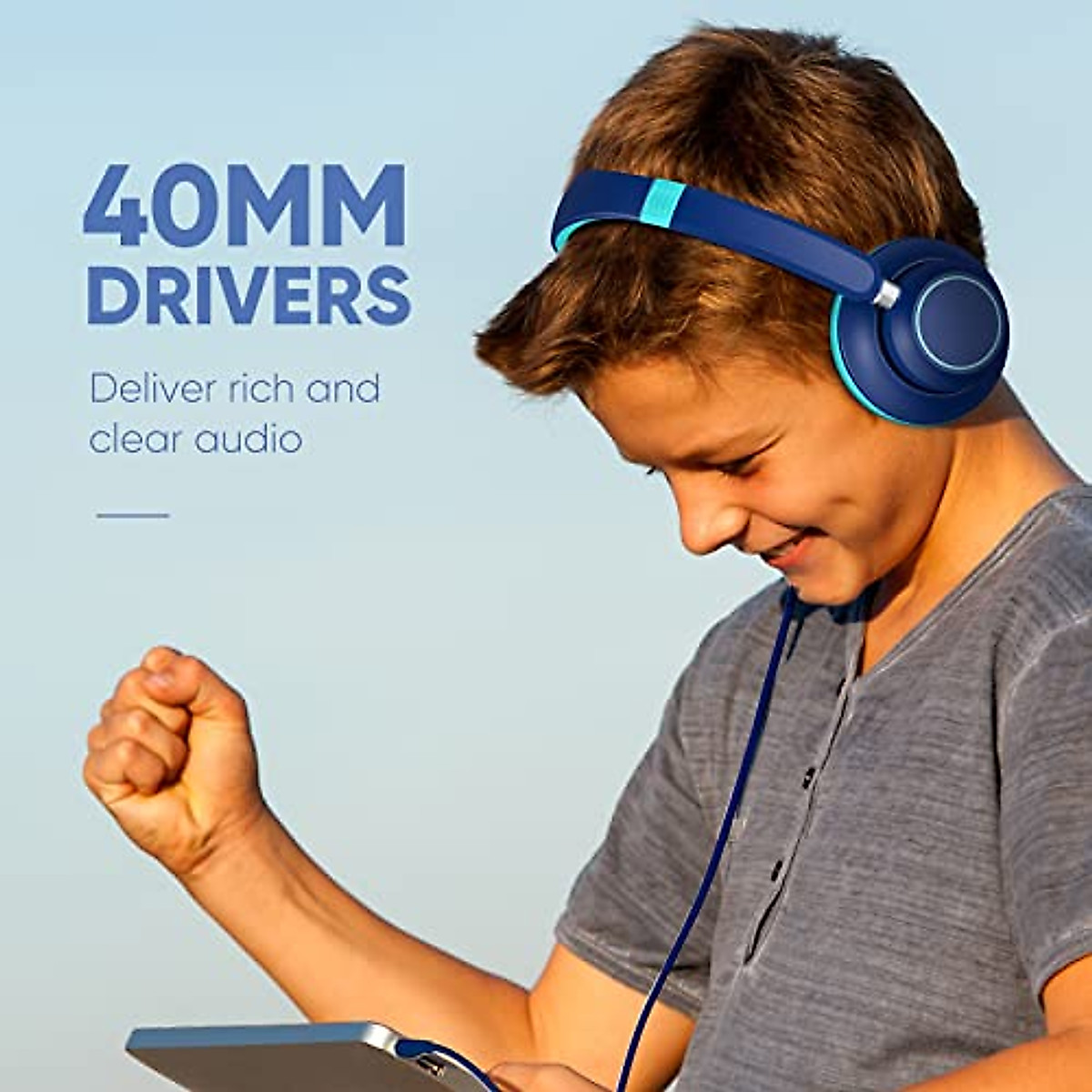 Cowyawn Toddler Headphones Ultra Light Comfort Kids Headphones, Rotatable Wired Headphones with Microphone for Toddlers Kids for School Travel Airplane, 85dB/94dB Volume Limit, 3.5mm Jack, Navy/Teal