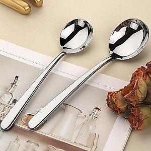 ZDFQly 7.6 Inch Soup Spoons, Premium 304 Stainless Steel with Long Handles Tablespoon, Thick Heavy Duty, Bouillon Spoons, 4 pack