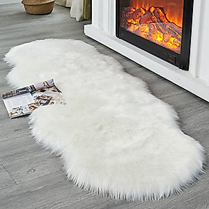 CKLZSAY White Faux Fur Sheepskin Rug Super Soft Fluffy Plush Rug Bedroom Floor Room Sofa Cushion Living Room Runners Bedside Rugs (2×6 ft Sheepskin White)