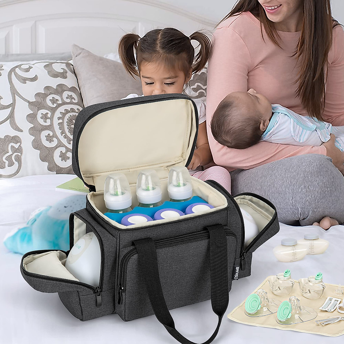 BAFASO Insulated Wearable Breast Pump Bag (with a Waterproof Pad) Compatible with Momcozy S12 Pro, Momcozy M5 and Elvie, Wearable Breast Pump Carrying Case, Black