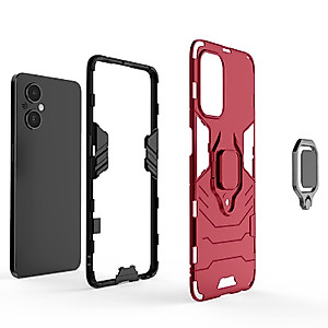 Lokyoo for Oneplus Nord N20 5G Case with Tempered Glass Screen Protector [2pcs], 1+ Nord N20 5G, Full Protective Case with Metal Ring Magnetic Support Kickstand for Oneplus Nord N20 Red