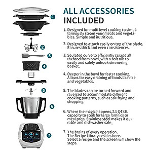 ChefRobot Smart Food Processor, All-In-One Multicooker and Cooking Robot with Guided Recipes, WiFi Built-In Self-cleaning, Chopper, Steamer, Juicer, Blender, Boil, Knead, Weigh