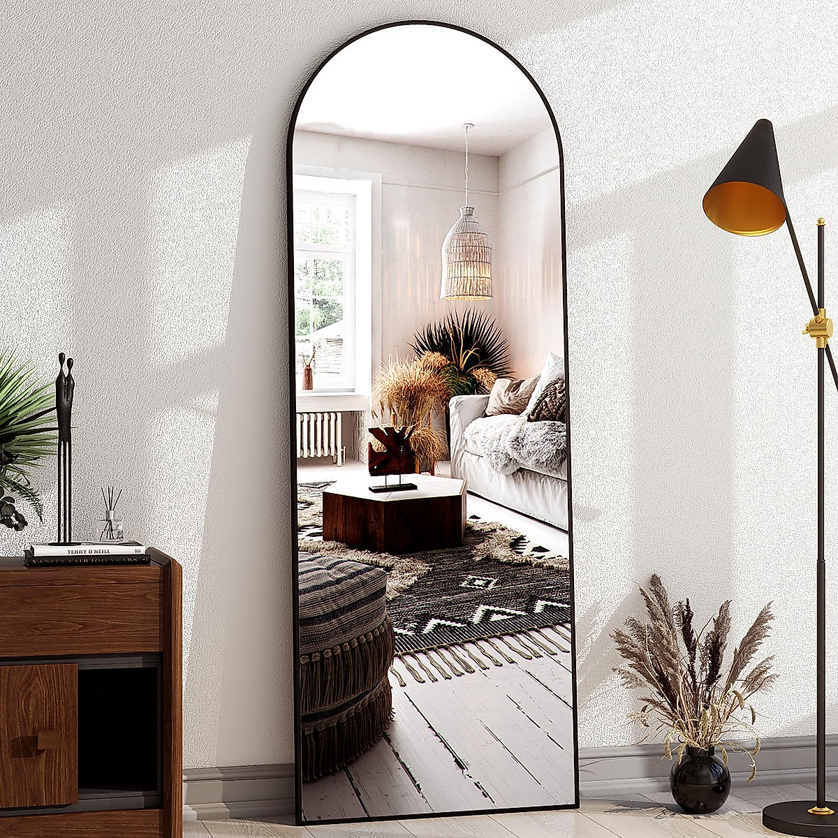 XRAMFY 58"x18" Arched Full Length Mirror Floor Mirrors with Aluminum Alloy Frame Free-Standing Wall Mounted Floor Mirrors or Large Dressing Mirror, Black Mirror Full Length