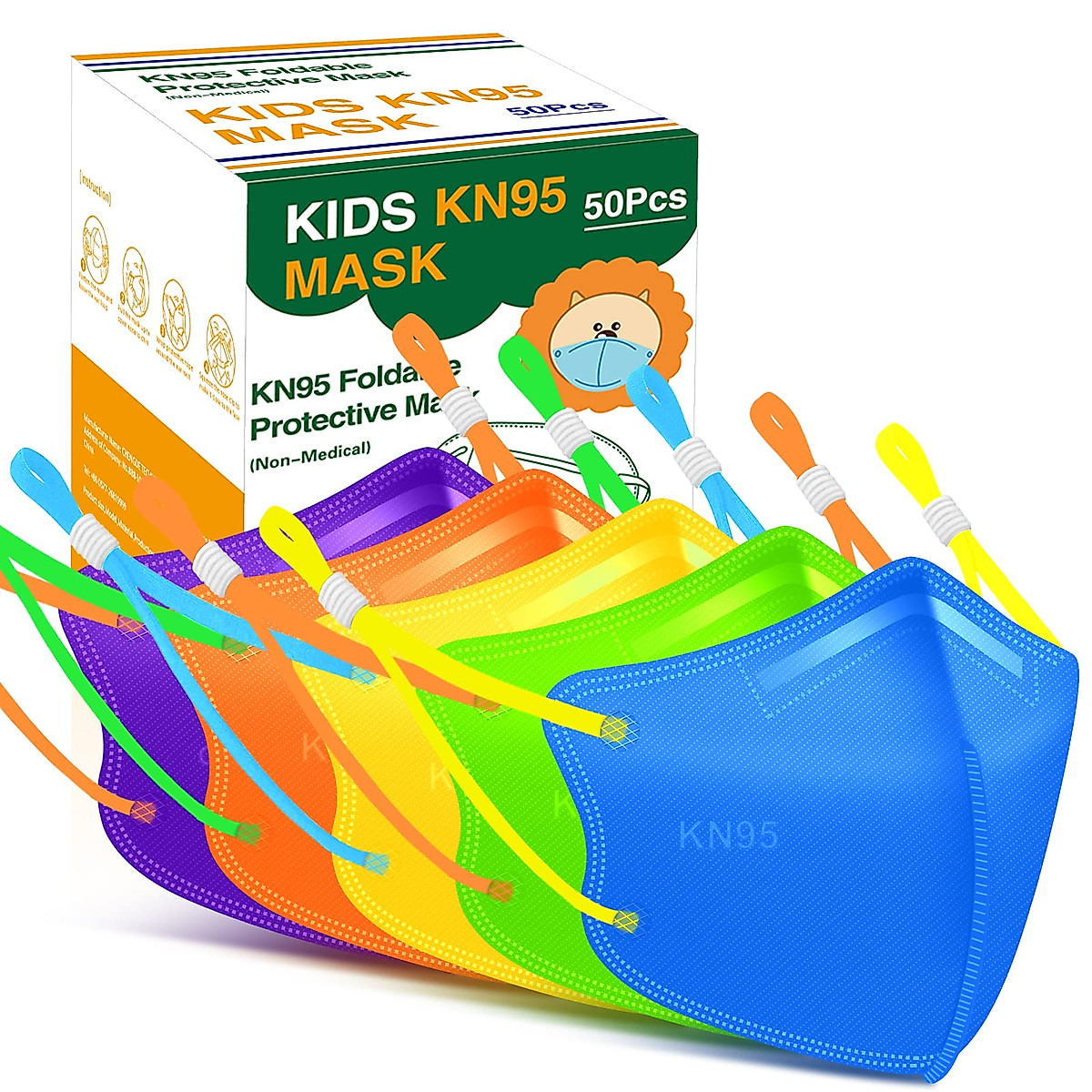 ChiSip 50Pcs KN95 Face Mask for Kids, 5-Layers Breathable KN95 Masks with Cartoon Pattern for Children Boys Girls, Multicolored Safety Masks