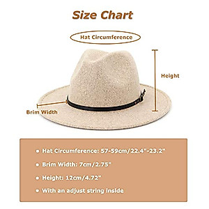 Lisianthus Womens Classic Wool Fedora with Belt Buckle Wide Brim Panama Hat B-Beige