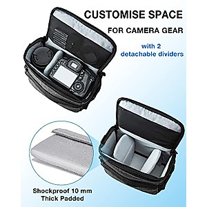 BAGSMART Camera Bag Padded Camera Shoulder Bag for Photographers, Waterproof Camera Bags & Cases with Rain Cover for SLR DSLR, Lenses, Accessories, Grey