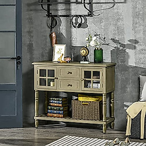 HOMCOM Vintage Console Table with 2 Drawers and Cabinets, Retro Sofa Table for Entryway, Living Room and Hallway, Light Grey