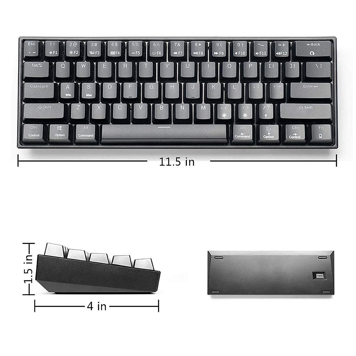 VELOCIFIRE Wireless Bluetooth Mechanical Keyboard, M1 TKL61WS 61-Key 60% Tactile Brown Switch Mini Portable Mechanical Keyboard with Ice Blue Backlit, Compatible with Mac OS and Windows OS(Black)