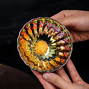Golden Tenmoku Lotus Tea Cup, Colorful Chinese Jianzhan Kungfu Tea Cup Glittering Personal Master Tea Cup, 5 oz