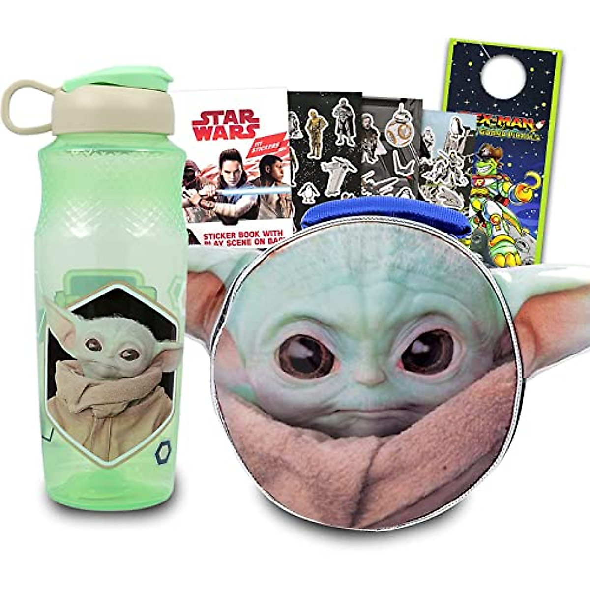 Disney Baby Yoda Lunch Box with Water Bottle Set - Bundle with Baby Yoda Lunch Bag, Water Bottle, Stickers, More | Star Wars Lunch Box