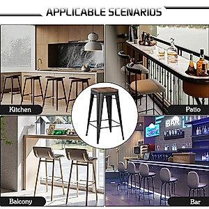 Alunaune 24" Metal Bar Stools Set of 4 Stackable Counter Height Barstools Backless Industrial Kitchen Bar Chairs with Wooden Seat-Matte Black
